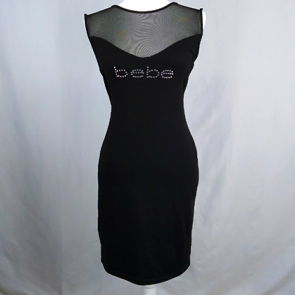 bebe | Dresses | Bebe Black Sleeveless Mesh Dress Rhinestone Logo M ...